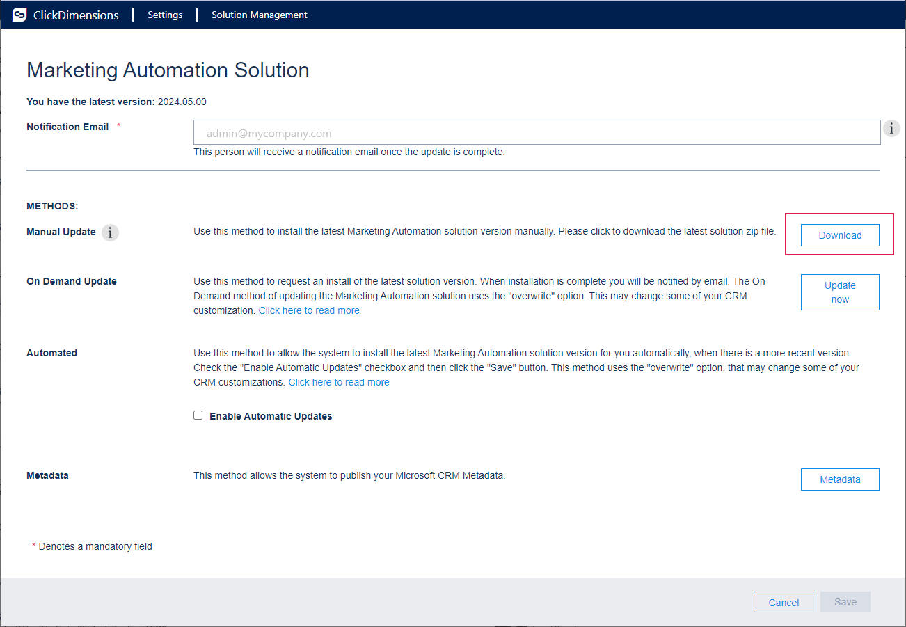 Manual Solution Update – Click Support