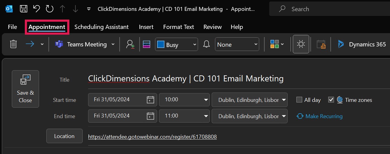 Add an Outlook Calendar Event to an Email Template – Click Support