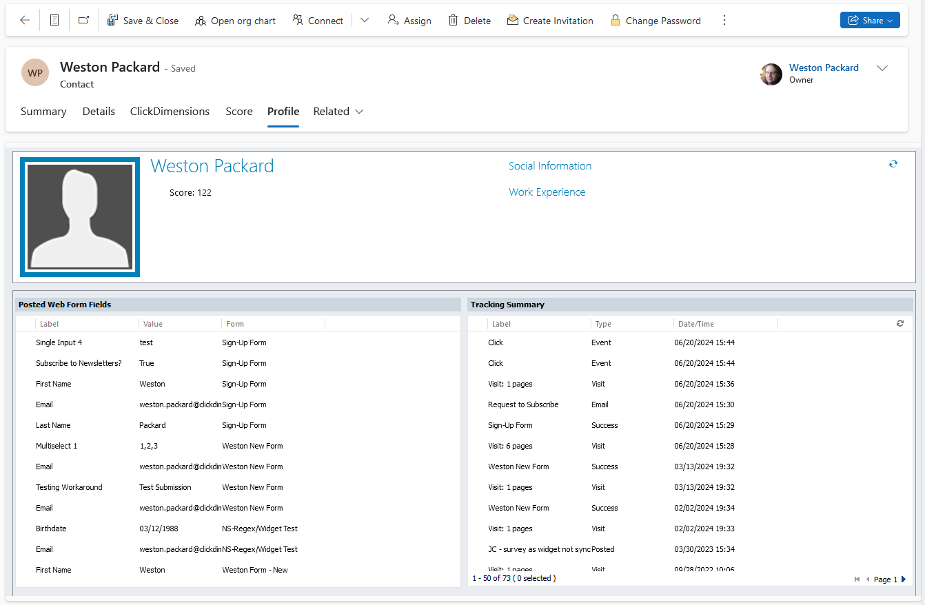 Individual Tracking Summary - Profile View – Click Support
