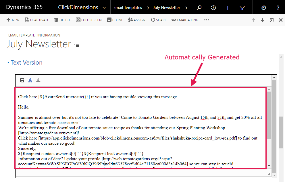 Text Version of an Email Template – Click Support