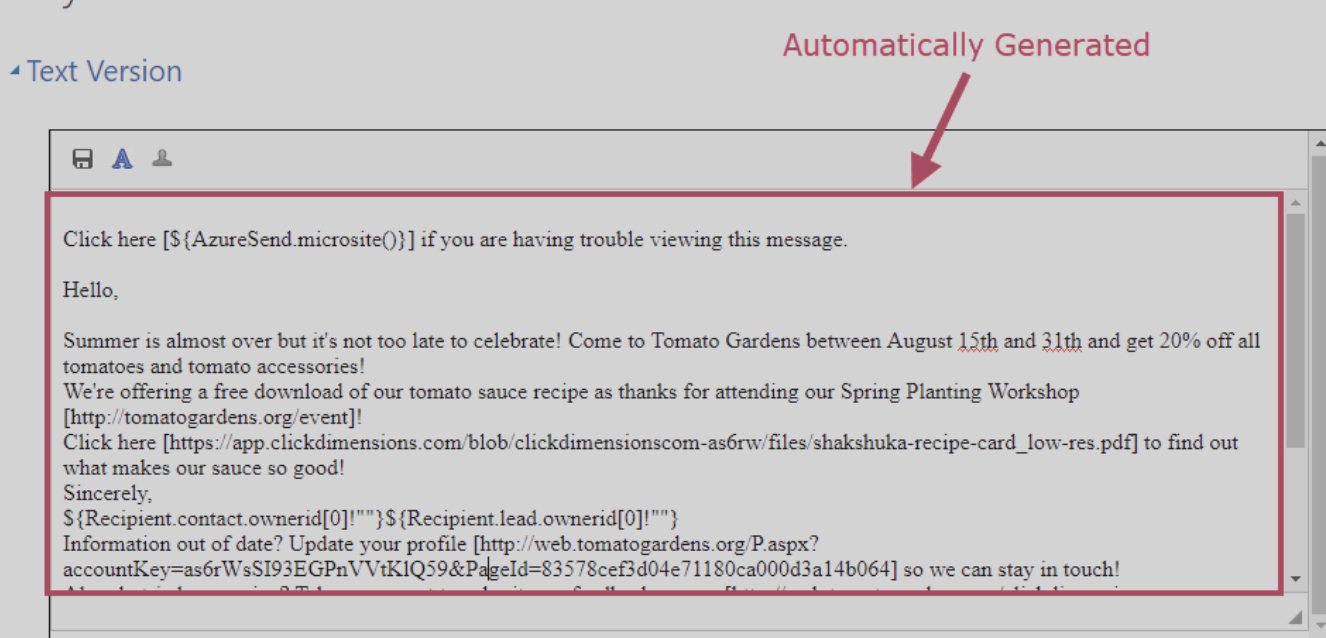 Text Version of an Email Template – Click Support