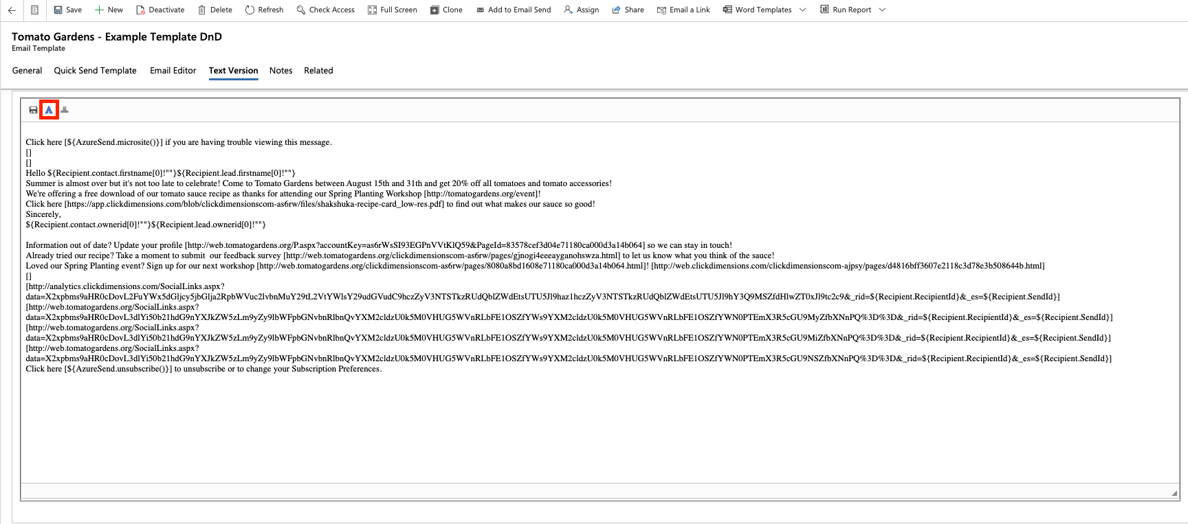 Text Version of an Email Template – Click Support